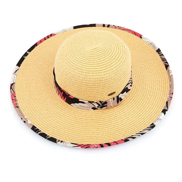 C.C | Accessories | Cc Tropical Pattern Print Wide Brim Paper Sun Hat ...